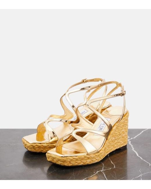 Jimmy Choo Ayla Metallic Leather Espadrille Wedges | Lyst