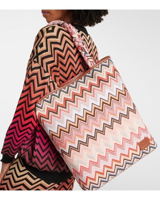 Missoni Zigzag Large Leather-Trimmed Tote Bag in Pink | Lyst