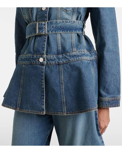 Alaïa Peplum Denim Jacket in Blue | Lyst