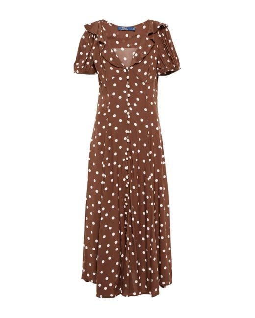 Polo Ralph Lauren Polka Dot Midi Dress In Brown Lyst Canada