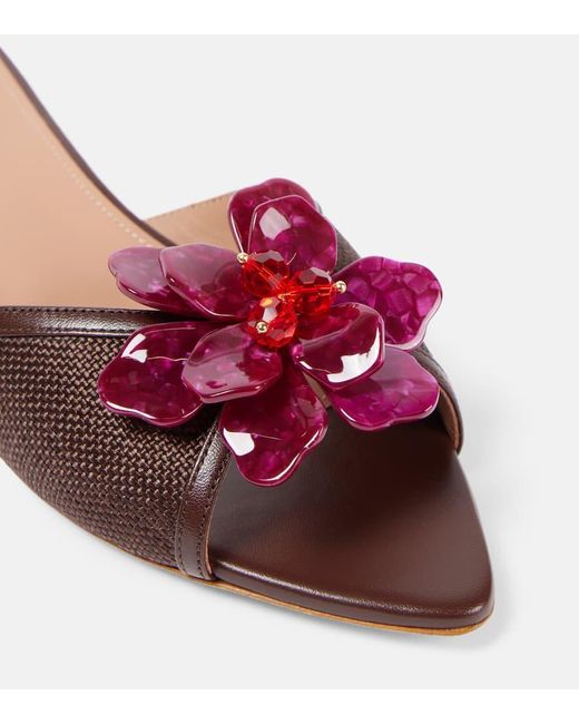 Malone Souliers Cyd Crystal-Embellished Raffia Slides in Red | Lyst