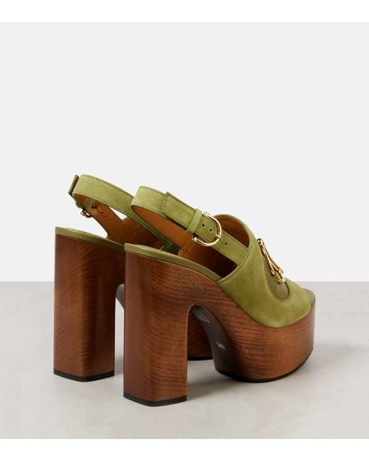 Gucci Horsebit Suede Slingback Sandals in Green | Lyst