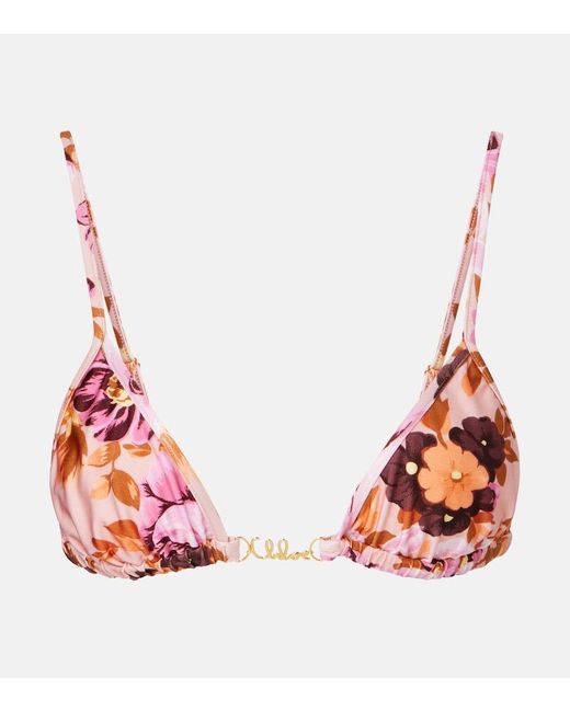 Chloé Logo Floral Bikini Top in Red | Lyst