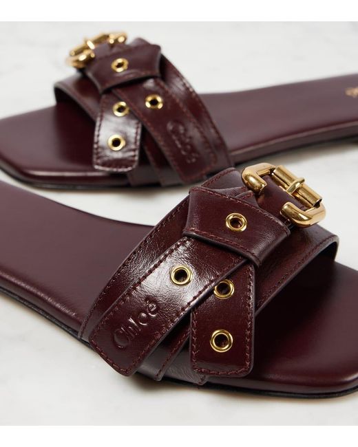 Chloé Mae Embellished Leather Sandals in Brown | Lyst