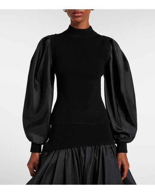 Jonathan Simkhai Jackie Taffeta-Trimmed Knitted Top in Black | Lyst