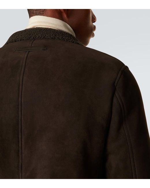 ZEGNA Il Conte Shearling-Trimmed Suede Jacket in Black for Men | Lyst UK