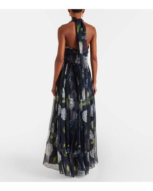 Oscar de la Renta Porcelain Flower Silk Chiffon Gown in Black | Lyst UK