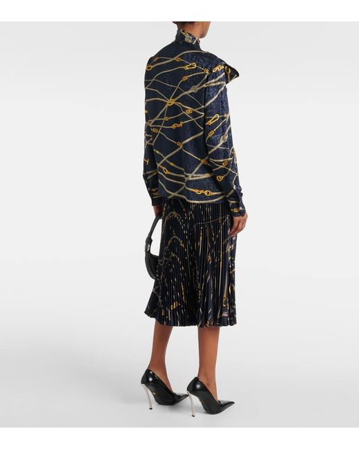Versace Greca Nautical Tie-Neck Blouse in Blue | Lyst