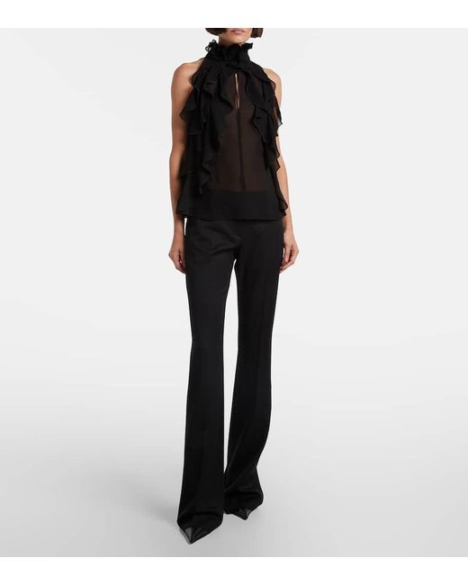 McQueen Low-Rise Wool Flared Pants in Blue | Lyst UK