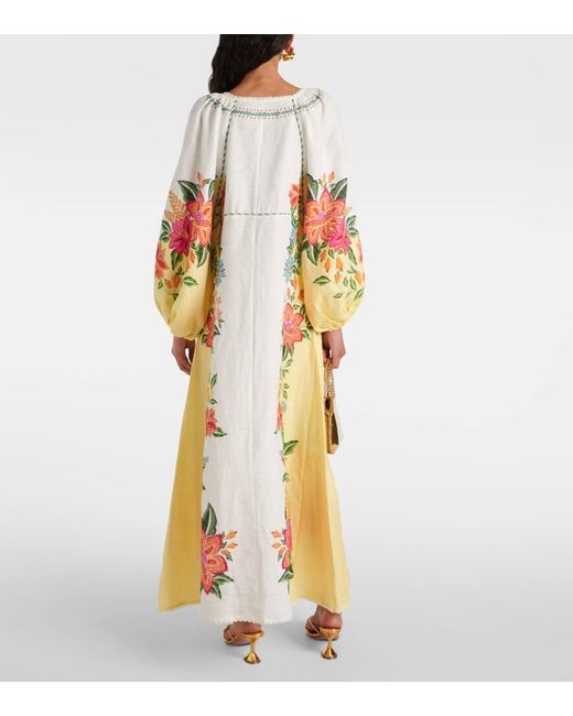 FARM Rio Bloom Garden Embroidered Linen Maxi Dress in White | Lyst