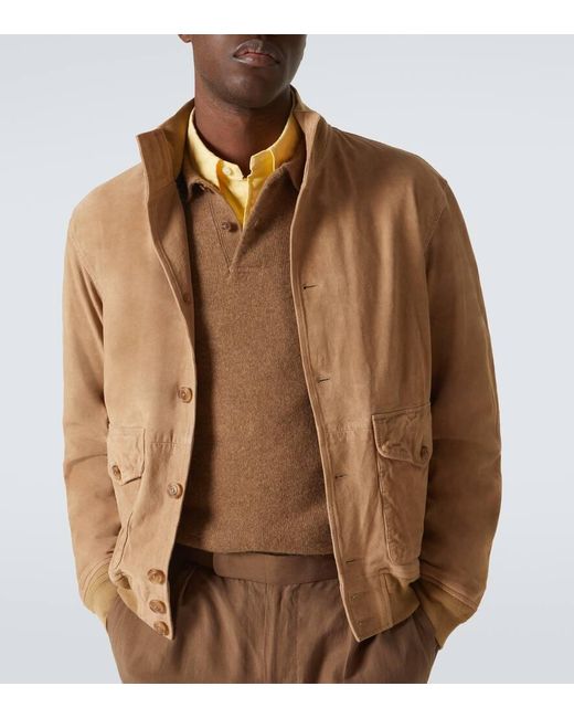 Polo Ralph Lauren Suede Bomber Jacket in Natural for Men | Lyst