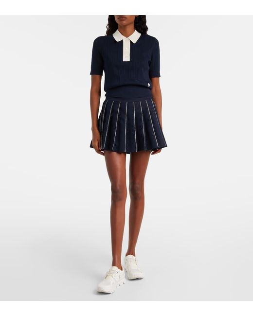 Tory Burch Embroidered Pleated Tennis Skirt in Blue | Lyst