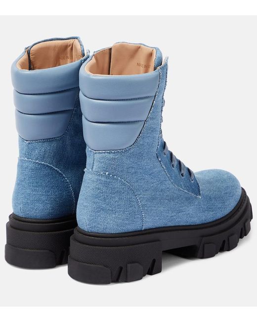 Gia Borghini Gia 35 Denim Combat Boots in Blue | Lyst