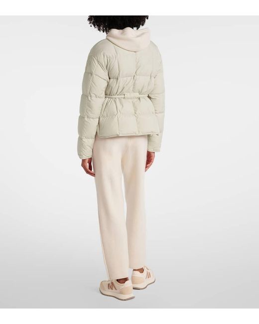 Moncler Belted Leather-Trimmed Down Jacket in Natural | Lyst