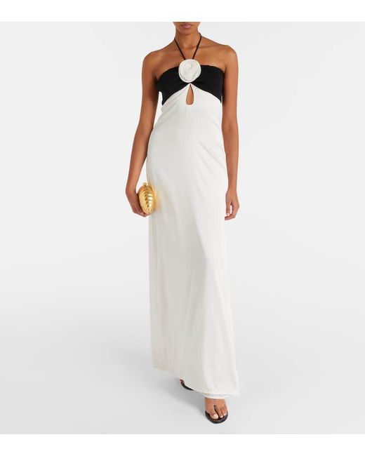 SAME Floral-Applique Silk-Blend Maxi Dress in White | Lyst UK