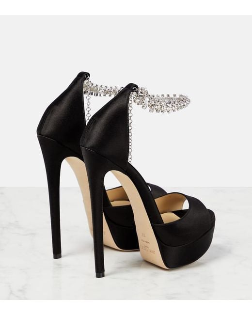Jimmy Choo Max Bing 150 Embellished Satin Platform Sandals in Black | Lyst