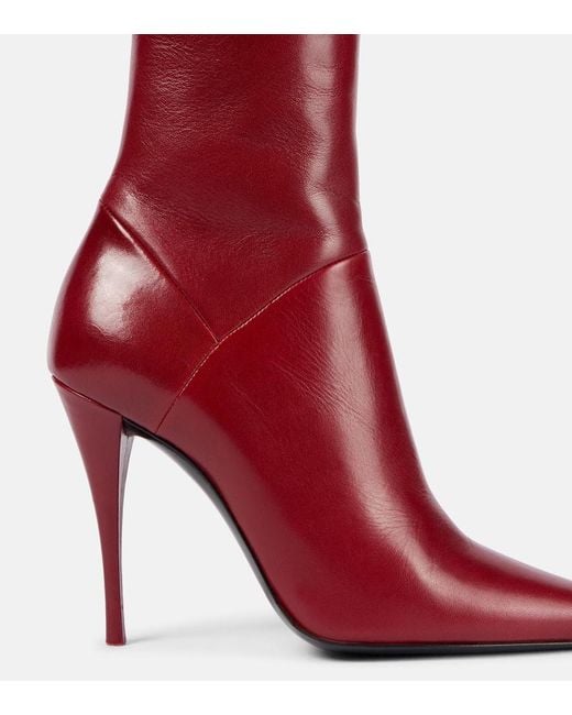 Saint Laurent Knee High Boot in Red | Lyst UK