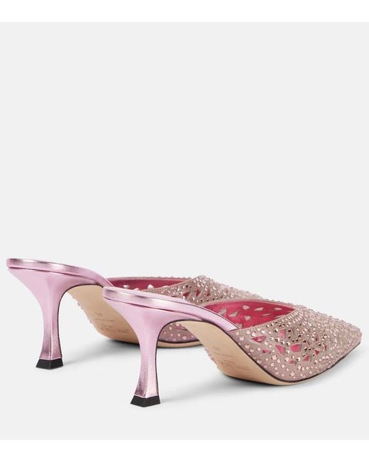 Jimmy Choo Solar 70 Embellished Laser-Cut Suede Mules in Pink | Lyst