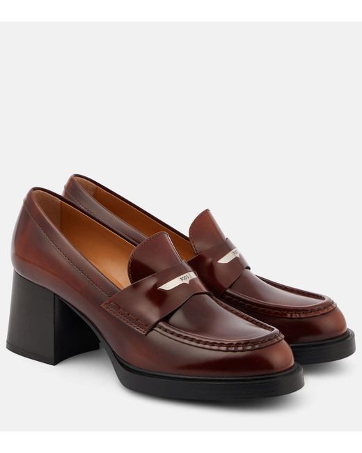 Tod's 65 Leather Loafer Pumps in Brown | Lyst