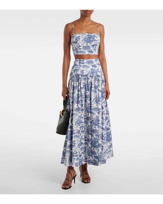 STAUD Federico Printed Cotton Crop Top in Blue | Lyst