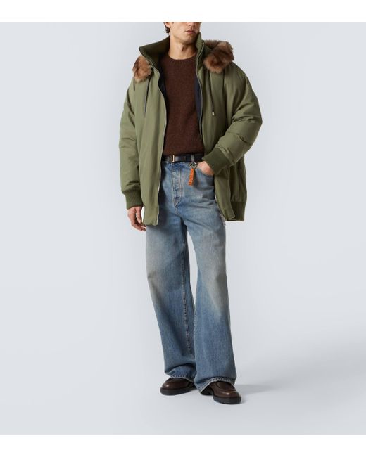 Loewe Shearling-Trimmed Technical Puffer Coat in Green for Men | Lyst ...