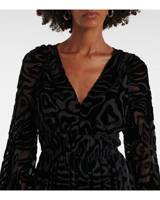 Ulla Johnson Elora Velvet And Mesh Midi Dress in Black | Lyst