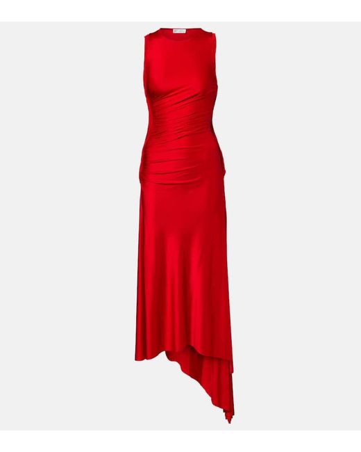 Victoria Beckham Twist Ruched Jersey Midi Dress in Red | Lyst UK