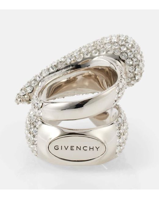 Givenchy Crystal-Embellished Brass Feline Ring in White | Lyst