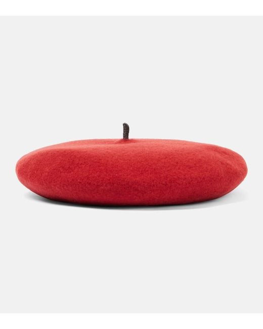 Brunello Cucinelli Wool Beret in Red | Lyst