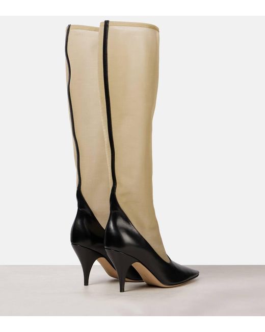 The Row Mesh And Leather Knee-High Boots in Natural | Lyst