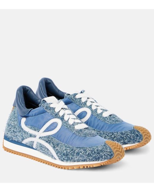 Loewe Flow Runner Suede-Trimmed Denim Sneakers in Blue | Lyst