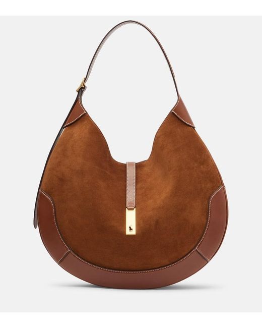 Polo Ralph Lauren Polo Id Large Suede Shoulder Bag in Brown | Lyst