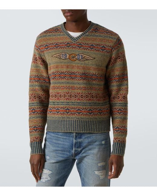 RRL Fair Isle Wool Sweater in Brown for Men | Lyst
