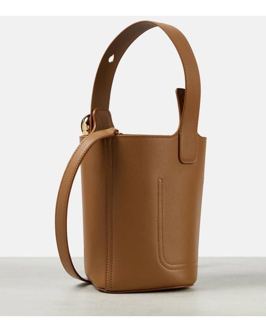 Loewe Pebble Mini Leather Bucket Bag in Brown | Lyst