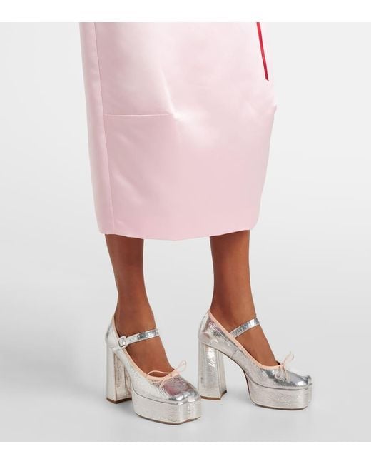 Simone Rocha Bow-Detail Satin Midi Dress in Pink | Lyst