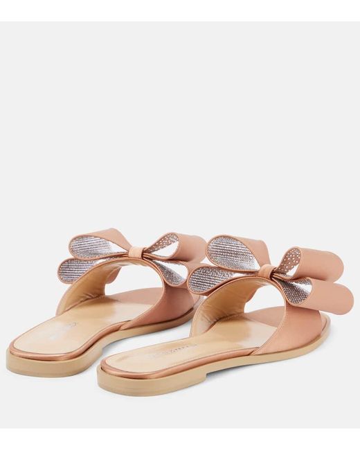 Mach & Mach Le Cadeau Double Bow Satin Slides in Pink | Lyst