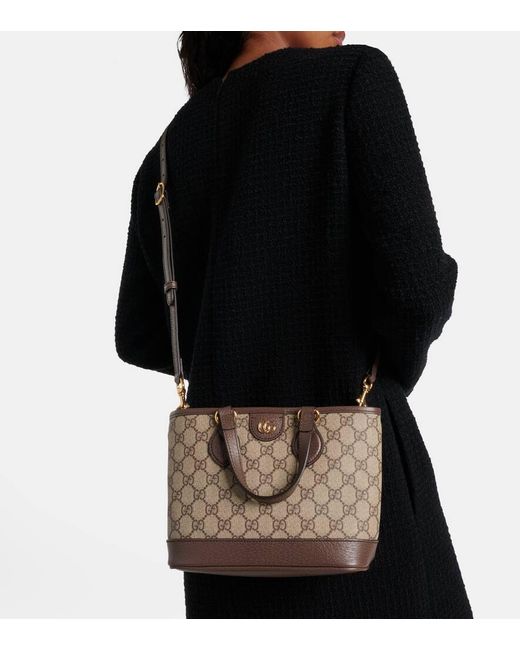 Gucci Ophidia Mini Leather-Trimmed Tote Bag in Brown | Lyst