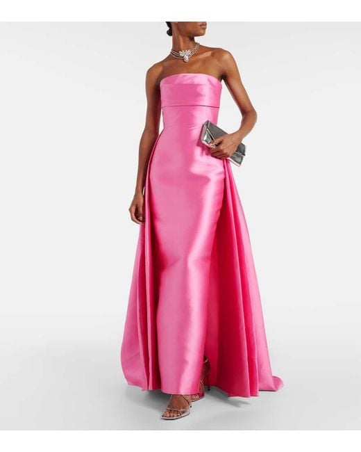 Solace London Strapless Satin Twill Gown in Pink | Lyst