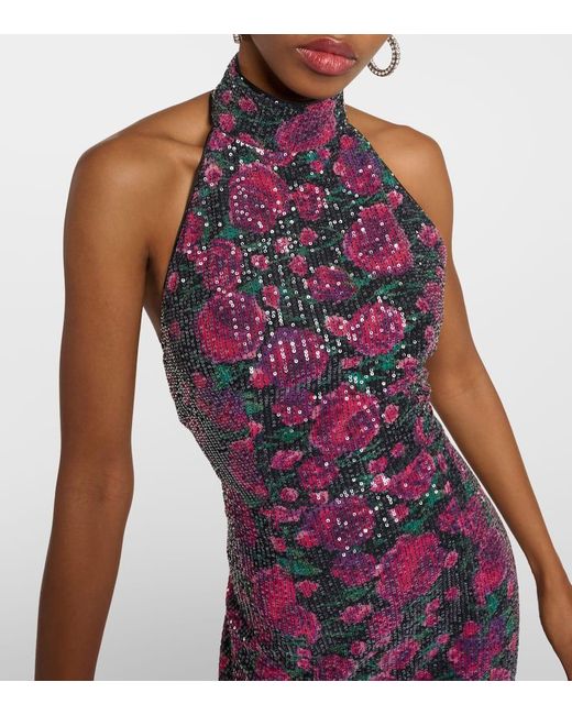 ROTATE BIRGER CHRISTENSEN Sequined Halterneck Maxi Dress in Purple | Lyst