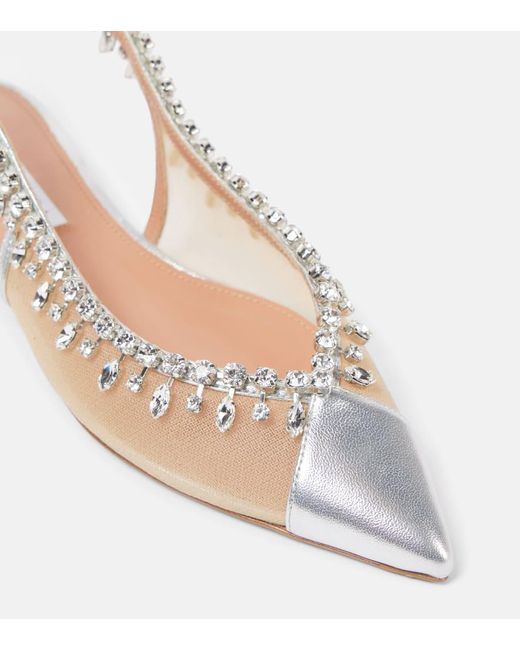 Aquazzura Temptation Crystal Mesh Slingback Flats in Natural | Lyst