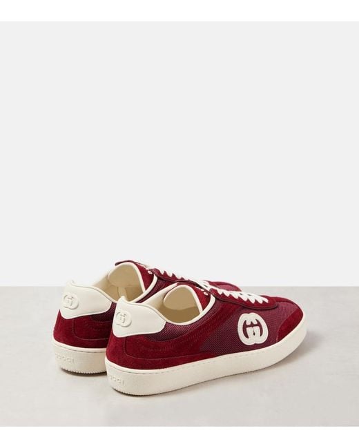 Gucci Interlocking G Suede-trimmed Sneakers in Red | Lyst
