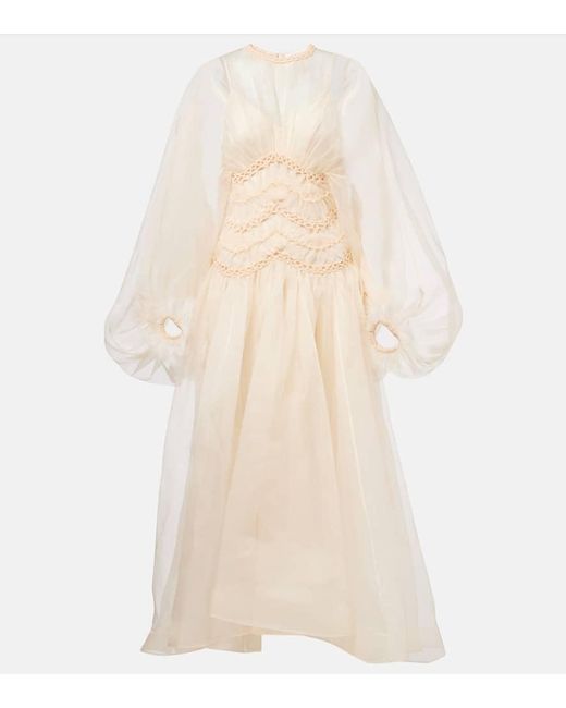Zimmermann Illuminate Macrame Silk Organza Gown in Natural | Lyst