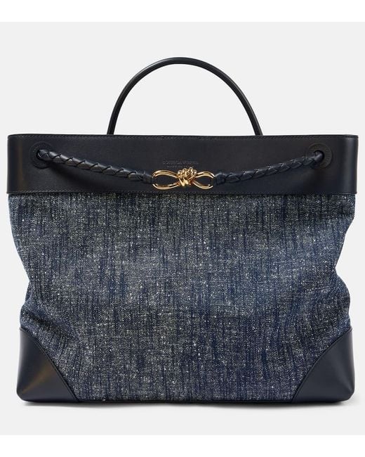 Bottega Veneta Large Denim Bouclé Andiamo Top-Handle Bag in Blue | Lyst