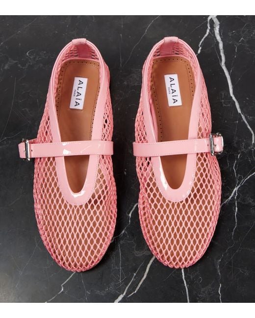 Alaïa Patent Leather-Trimmed Mesh Flats in Pink | Lyst