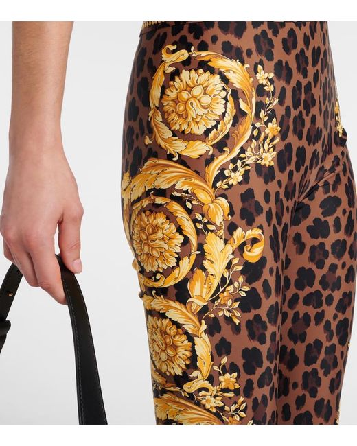 Versace Barocco Leopard-Print Leggings | Lyst