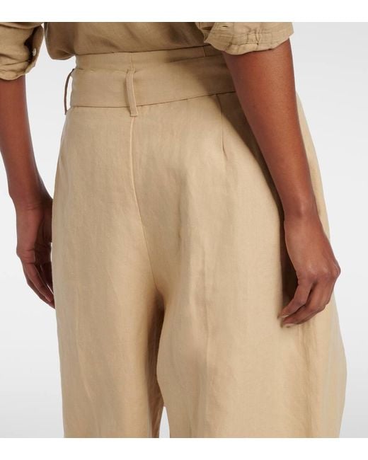 Polo Ralph Lauren Belted Linen Barrel-Leg Pants in Natural | Lyst UK