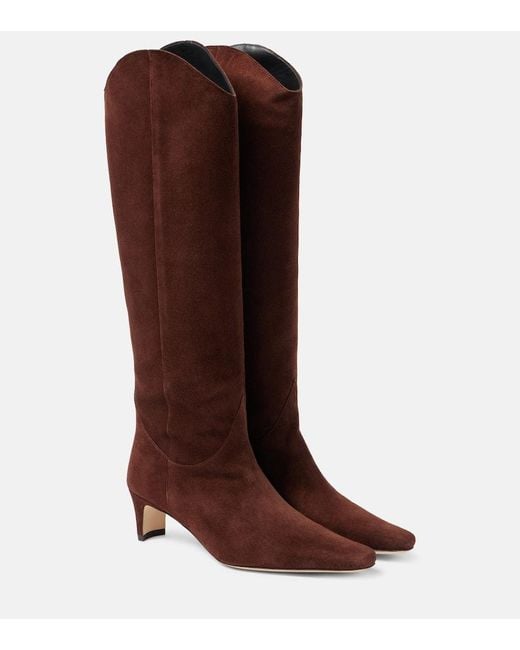 STAUD Western Wally Suede Knee-High Boots in Brown | Lyst