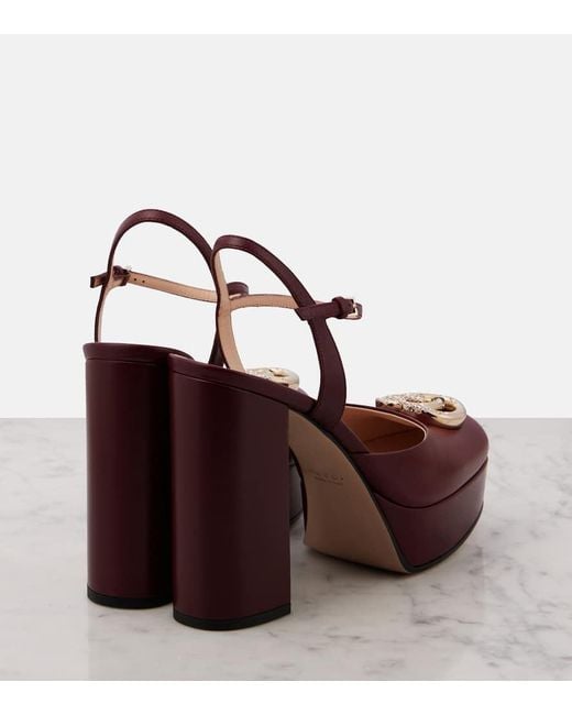 Gucci Double G Leather Platform Pumps in Brown | Lyst