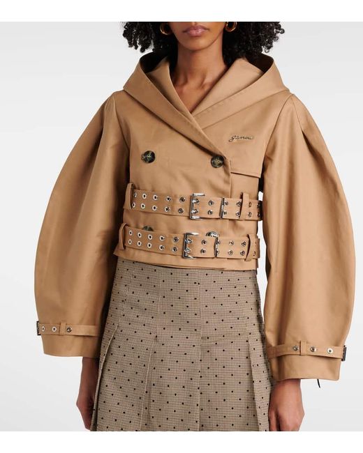 Ganni Double-Breasted Cotton Jacket in Natural | Lyst