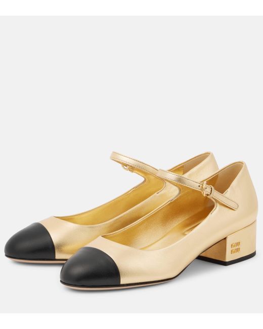 Miu Miu Metallic Leather Mary Jane Pumps | Lyst UK